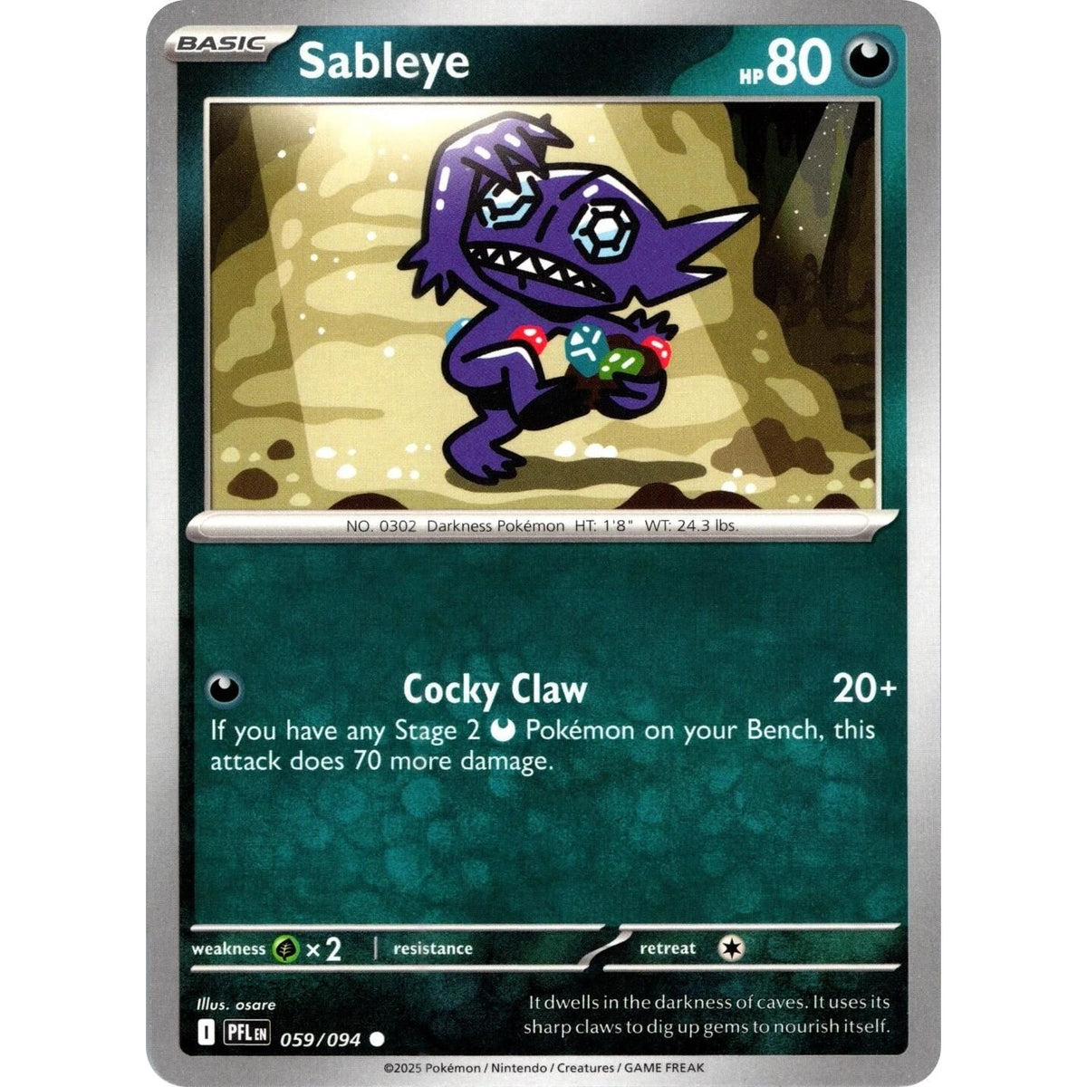 Sableye Pokemon Card [PFL - 059/094] - Common Darkness Type — Premium ...